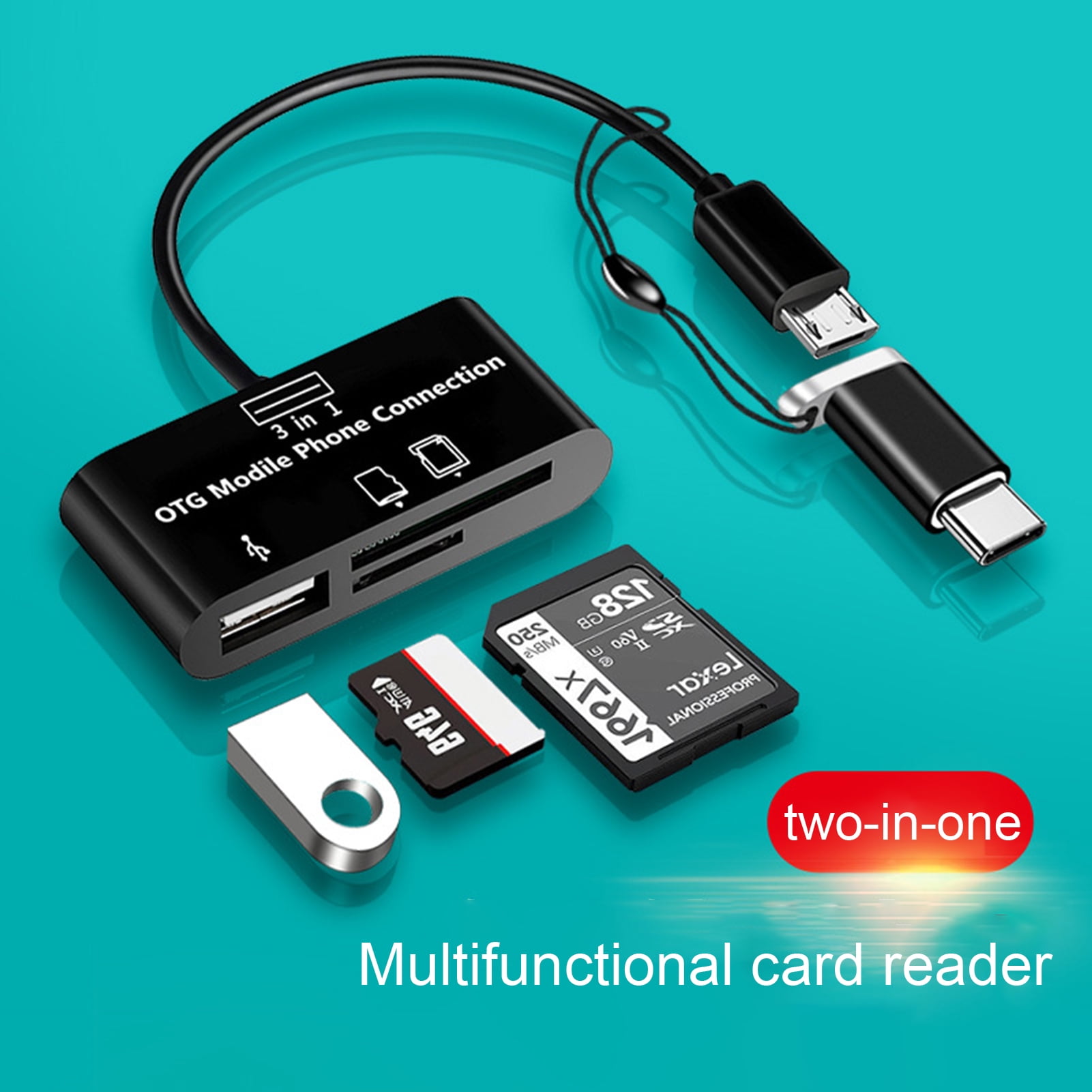 LeKY Card Reader Multifunctional Fast Speed Type-C/Micro USB TF/U Disk ...