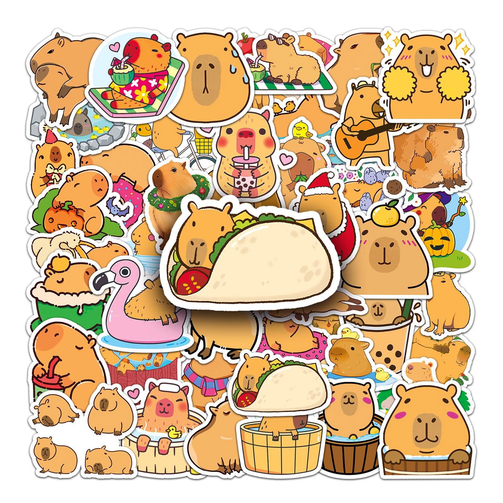 Cute Animal Stickers, 50 Pieces Waterproof Capybara Stickers, Animal ...