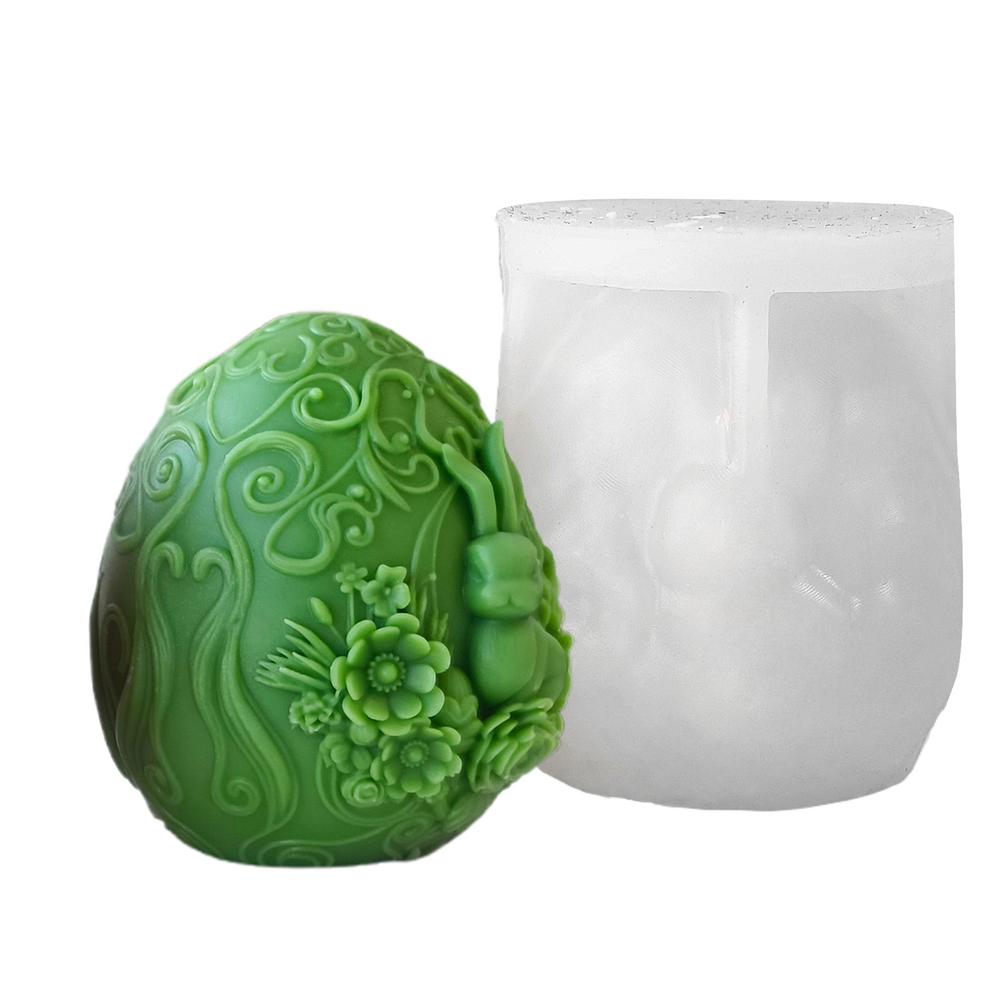LeKing Easter Egg Mold 3D Embossed Bunny Egg Shaped Silicone Candle ...