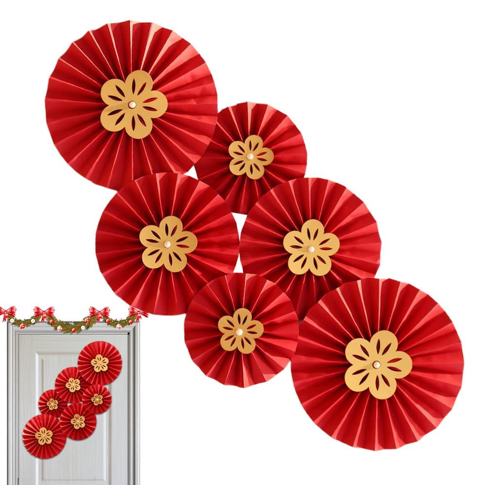 LeKing Flower Fans Decor 6X New Year Parties Paper Fans Set Paper Fans ...