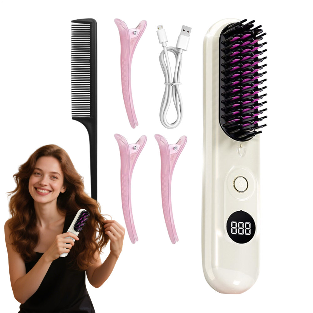 LeKing Portable Hair Straightener USB Rechargeable Straightening Brush ...