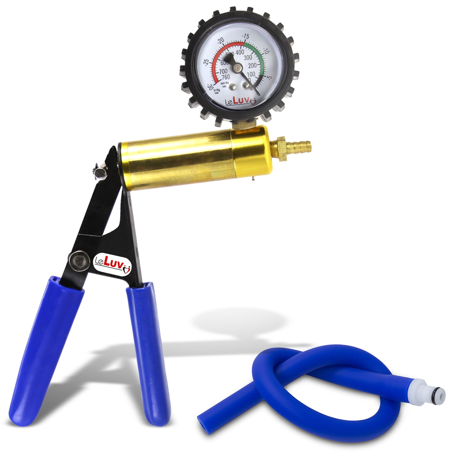 LeLuv Ultima Blue Brass Vacuum Pump Handle with Protected Gauge & Blue ...