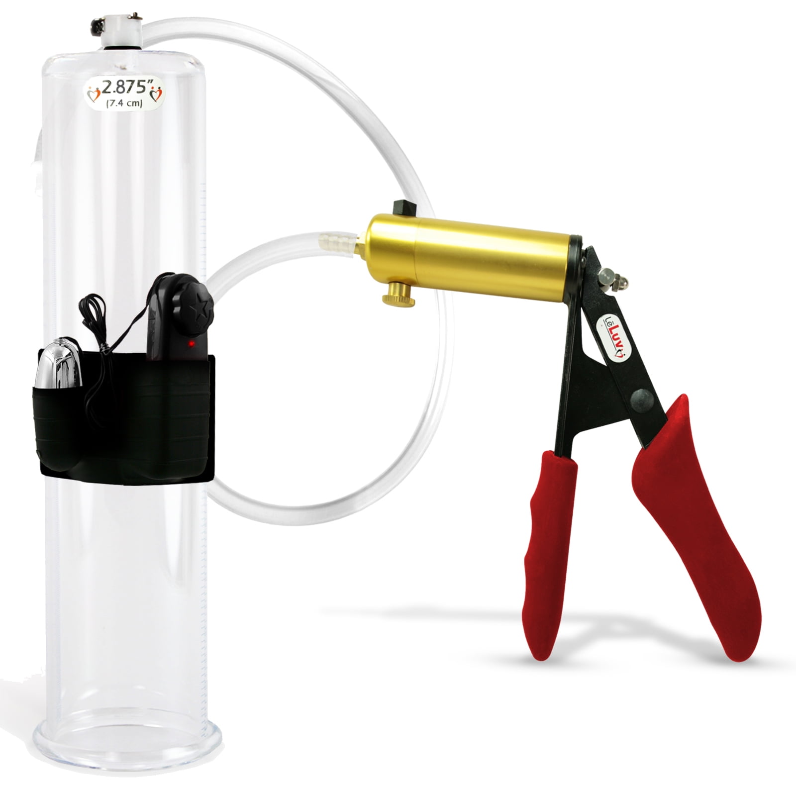 LeLuv Ultima Penis Pump, Brass w/ Red Handle, Silicone Grip, Clear Hose ...