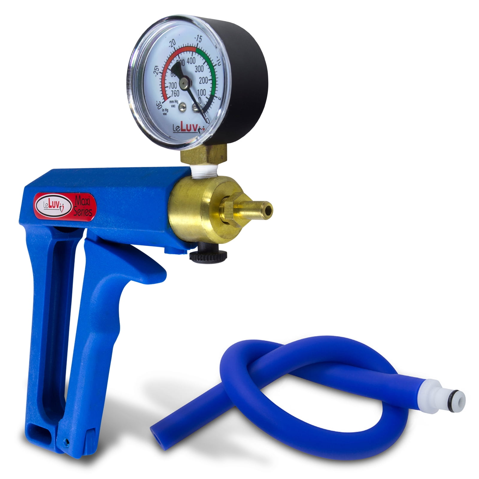 LeLuv Vacuum Pump Blue Maxi Ergonomic Handle with Gauge with Release Valve with Matching Premium ...