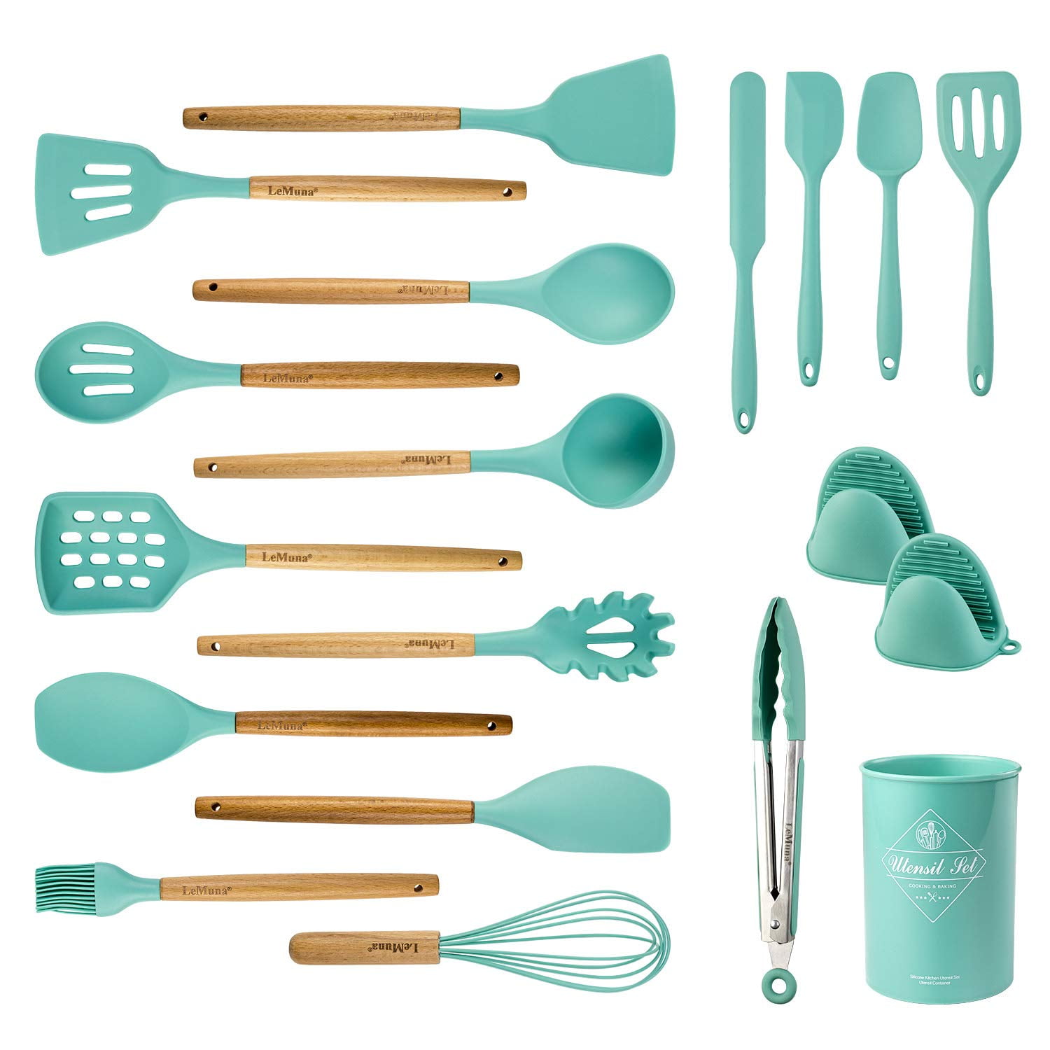 LeMuna 18pcs Silicone Cooking Utensil Set, Non-stick Heat Resistant ...