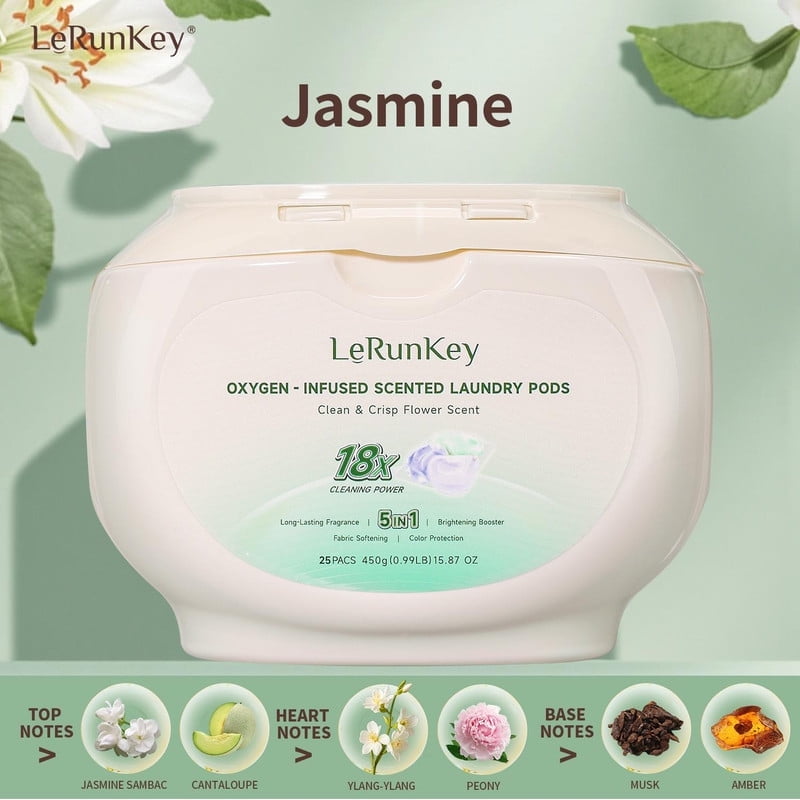 LeRunKey 5-in-1 Mega Laundry Pods 18g, 2 can 50 Count, 60-Day Long ...