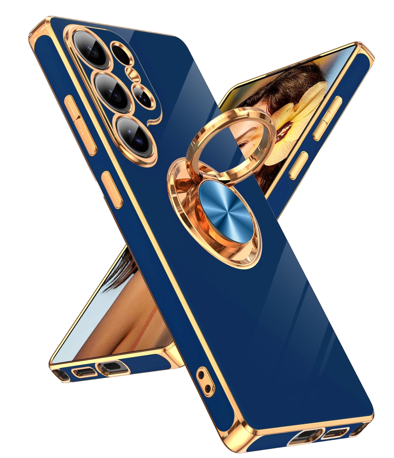 LeYi Case For Samsung Galaxy S25 Ultra: 360° Rotatable Magnetic Stand, Rose Gold Plated Edge ...