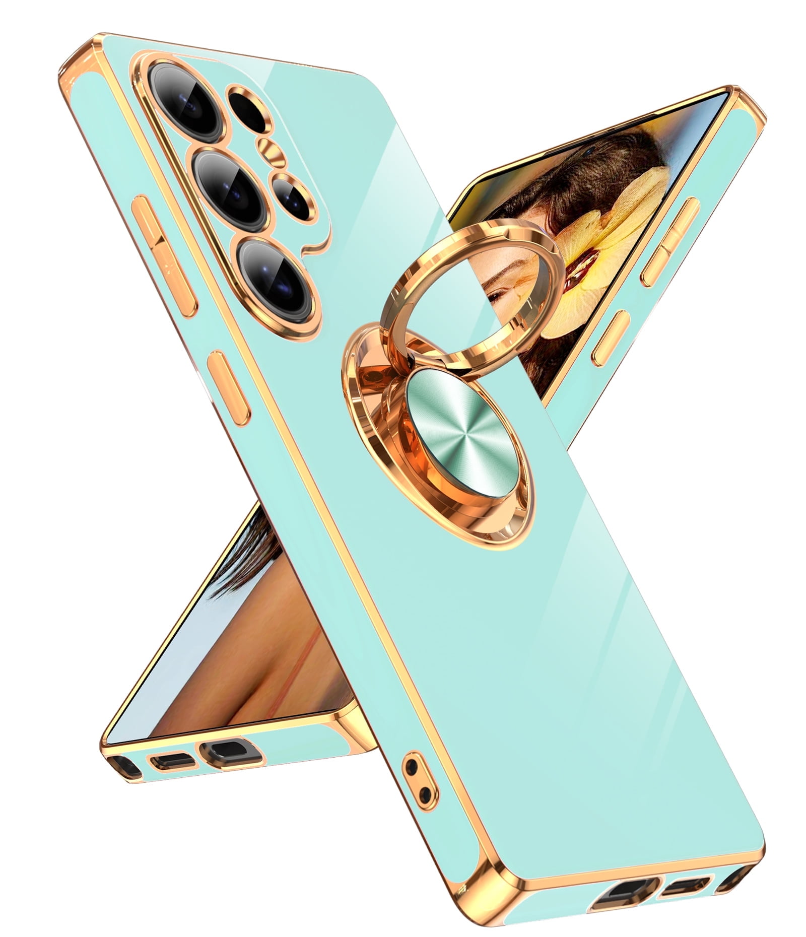 LeYi Case For Samsung Galaxy S25 Ultra: 360° Rotatable Magnetic Stand, Rose Gold Plated Edge ...