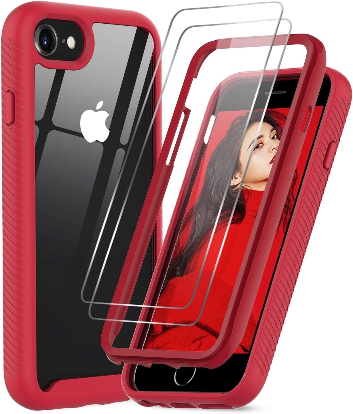 Protective Case for iPhone SE/8/7/6s/6 with 2-Pack Tempered Glass, Full ...