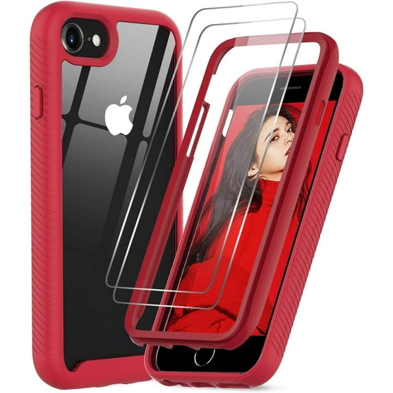 Protective Case for iPhone SE/8/7/6s/6 with 2-Pack Tempered Glass, Full ...