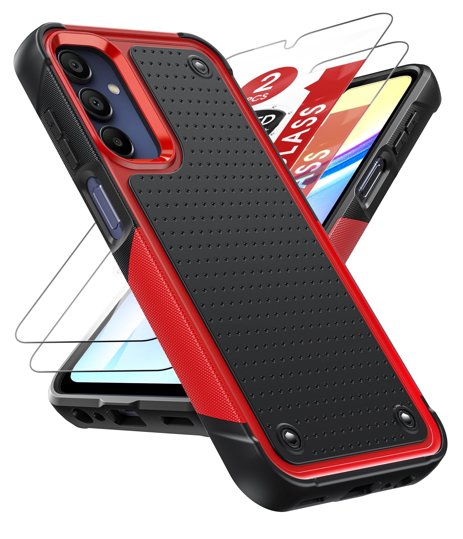 LeYi for Samsung Galaxy A15 5G Case with 2 Pack Screen Protectors, Dual Layer Protective, Red ...