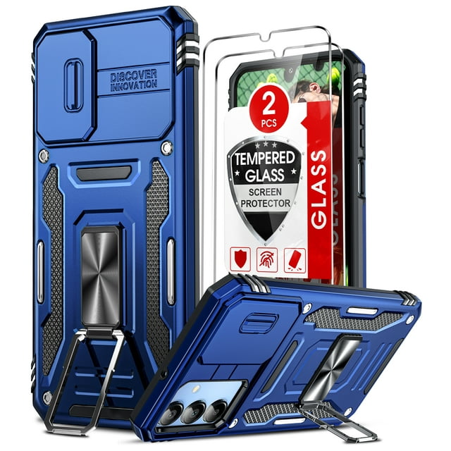 LeYi Rugged Case, 2 Tempered Glass Screen Protectors for Samsung Galaxy A15 5G, Navy Blue ...
