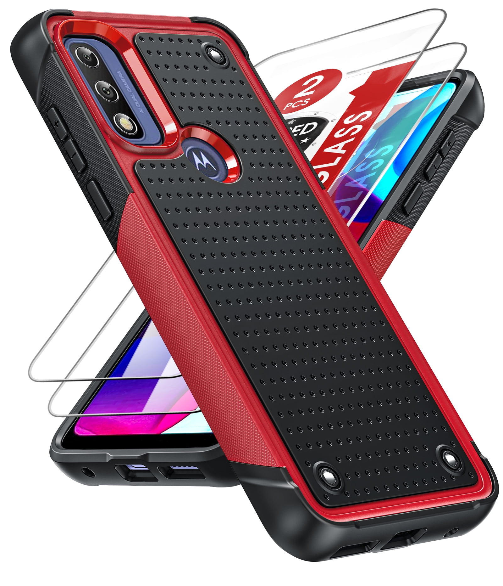 LeYi Moto G Pure Case, Moto G Power 2022 Case, Dual Layer Red with 2 ...