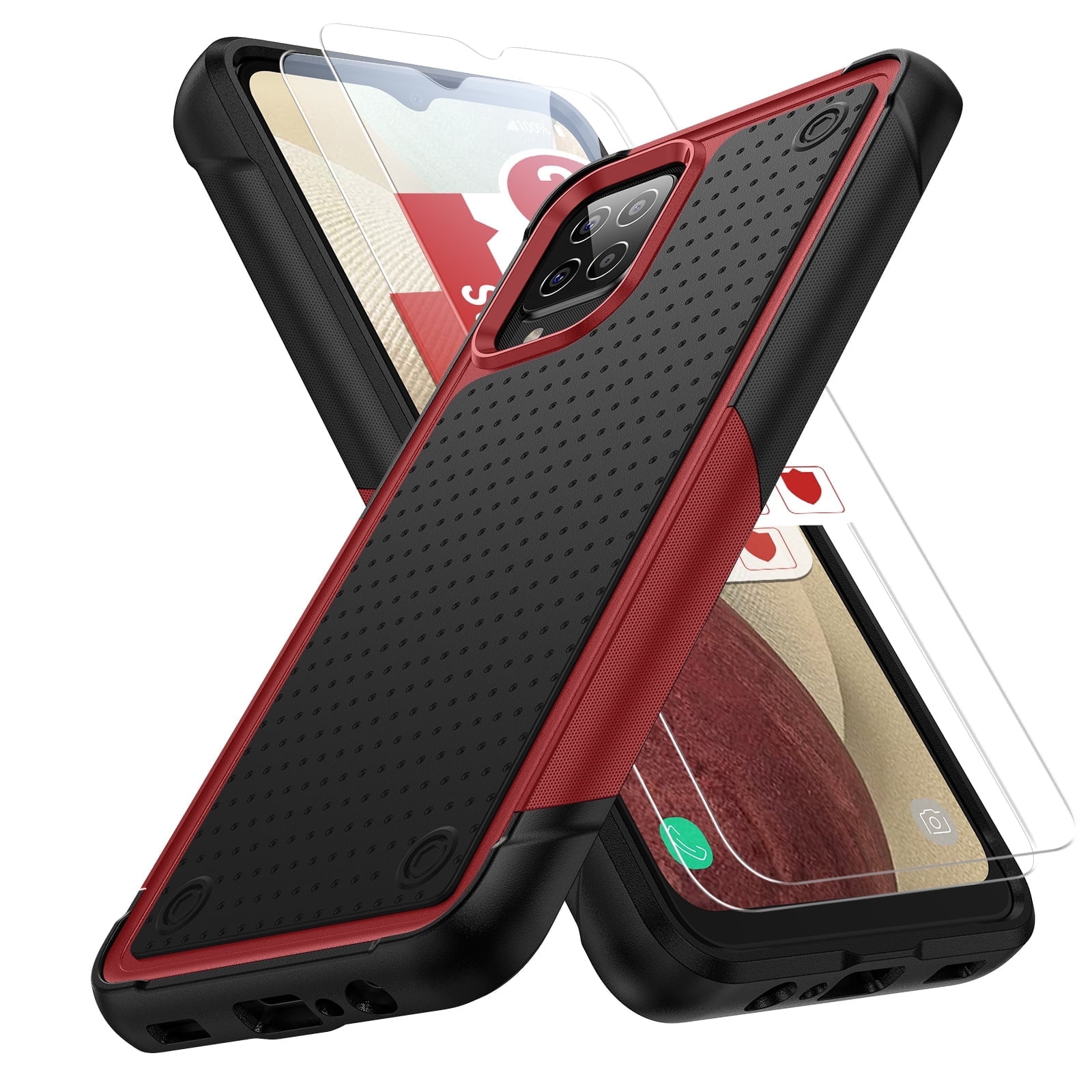 LeYi for Samsung Galaxy A12 5G Case, 4 Corners with Airbags, with 2 Pack Screen Protector, Red ...