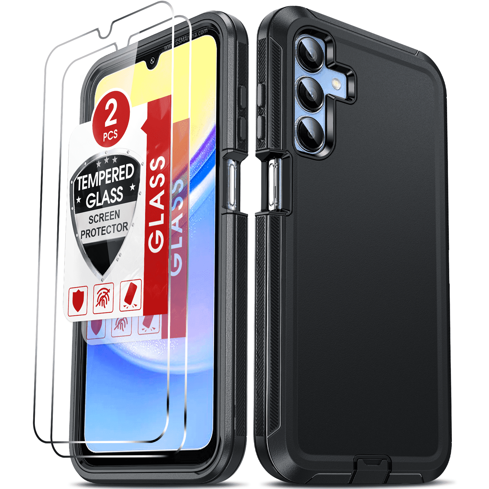 Leyi Samsung Galaxy A15 5G Phone Case, Black, 3-in-1 Rugged Design ...