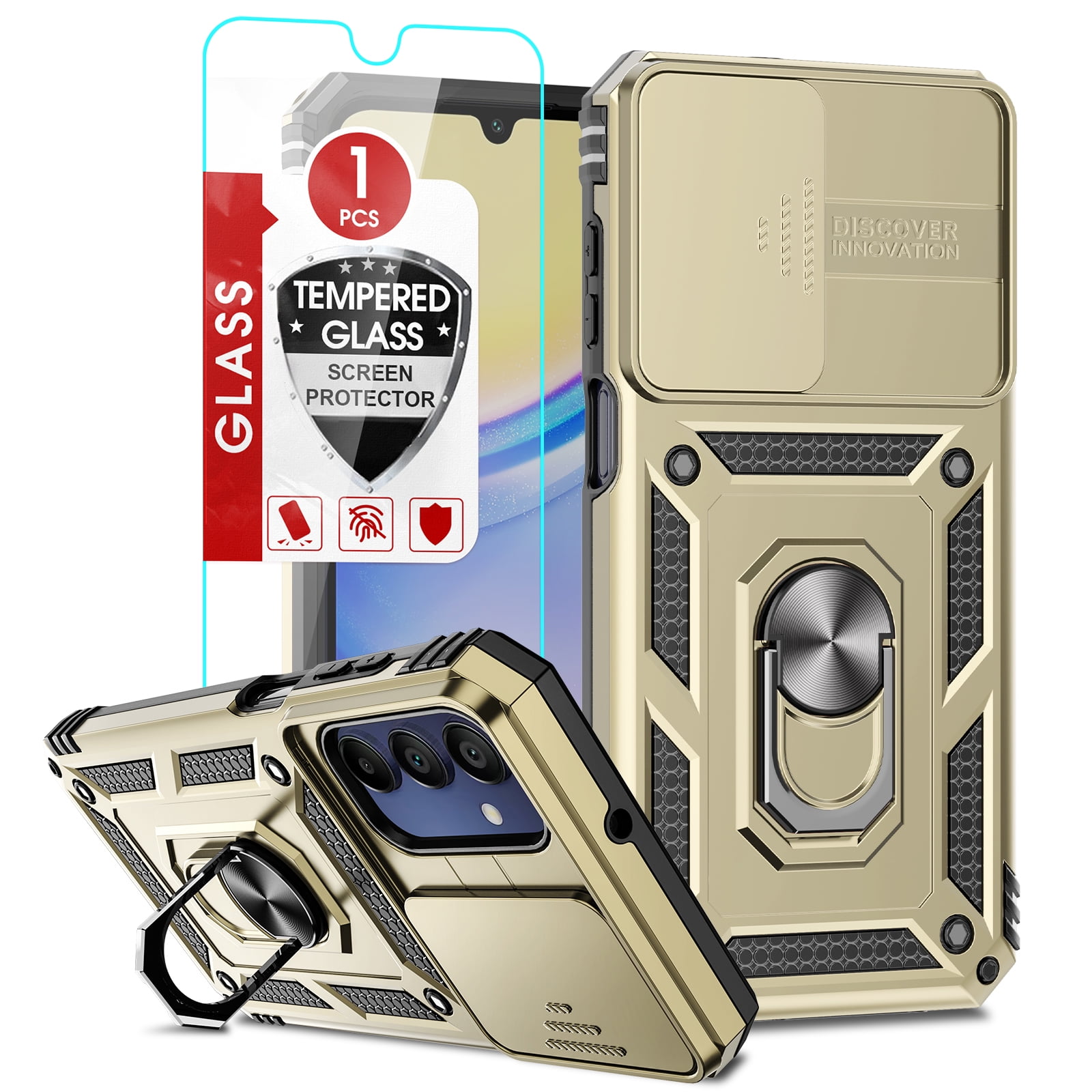 LeYi for Samsung Galaxy A15 5G Phone Case: with Tempered Glass Screen Protectors【2 Packs】, Gold ...