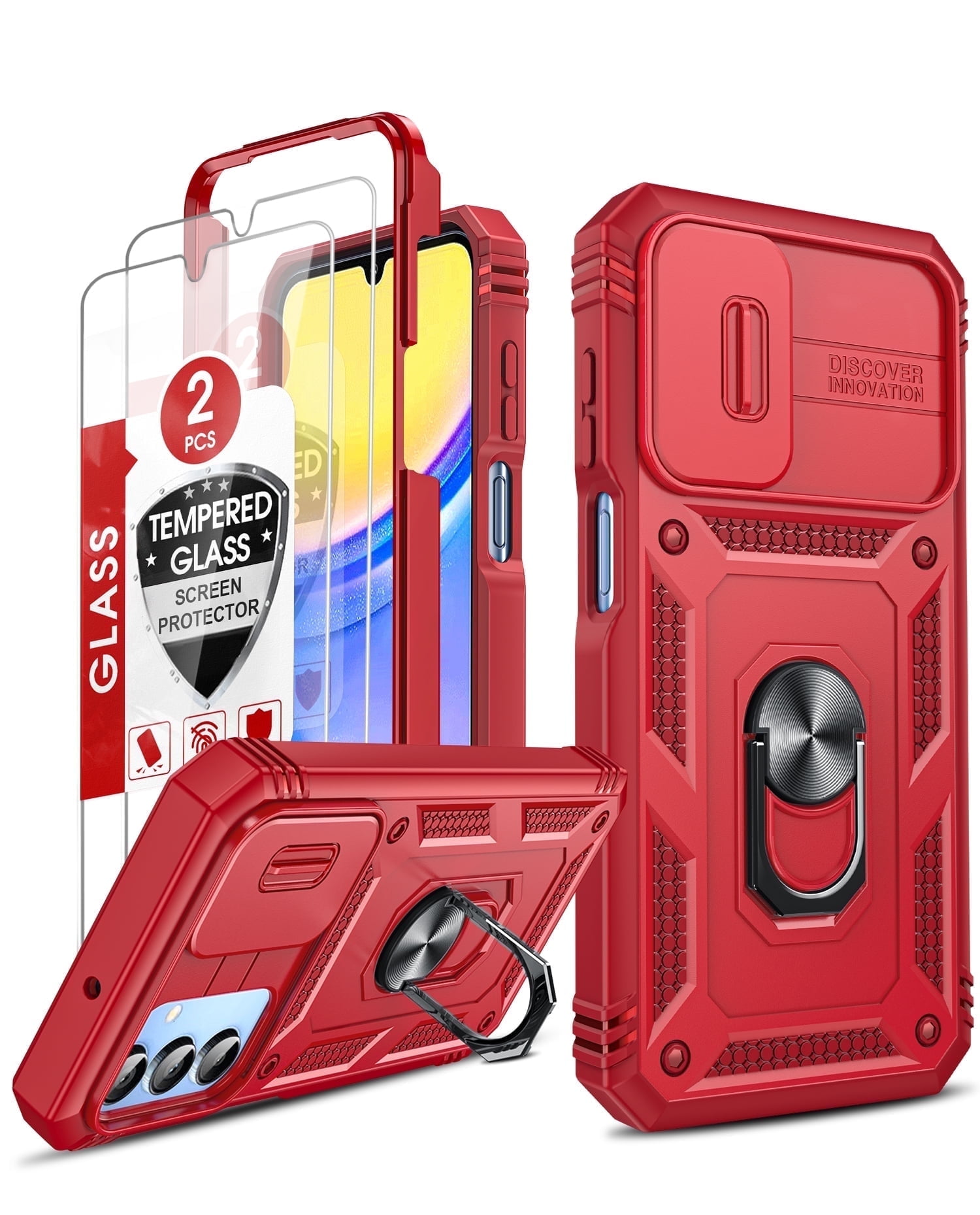 LeYi for Samsung Galaxy A15 5G Phone Case: with Tempered Glass Screen Protectors【2 Packs】, Red ...