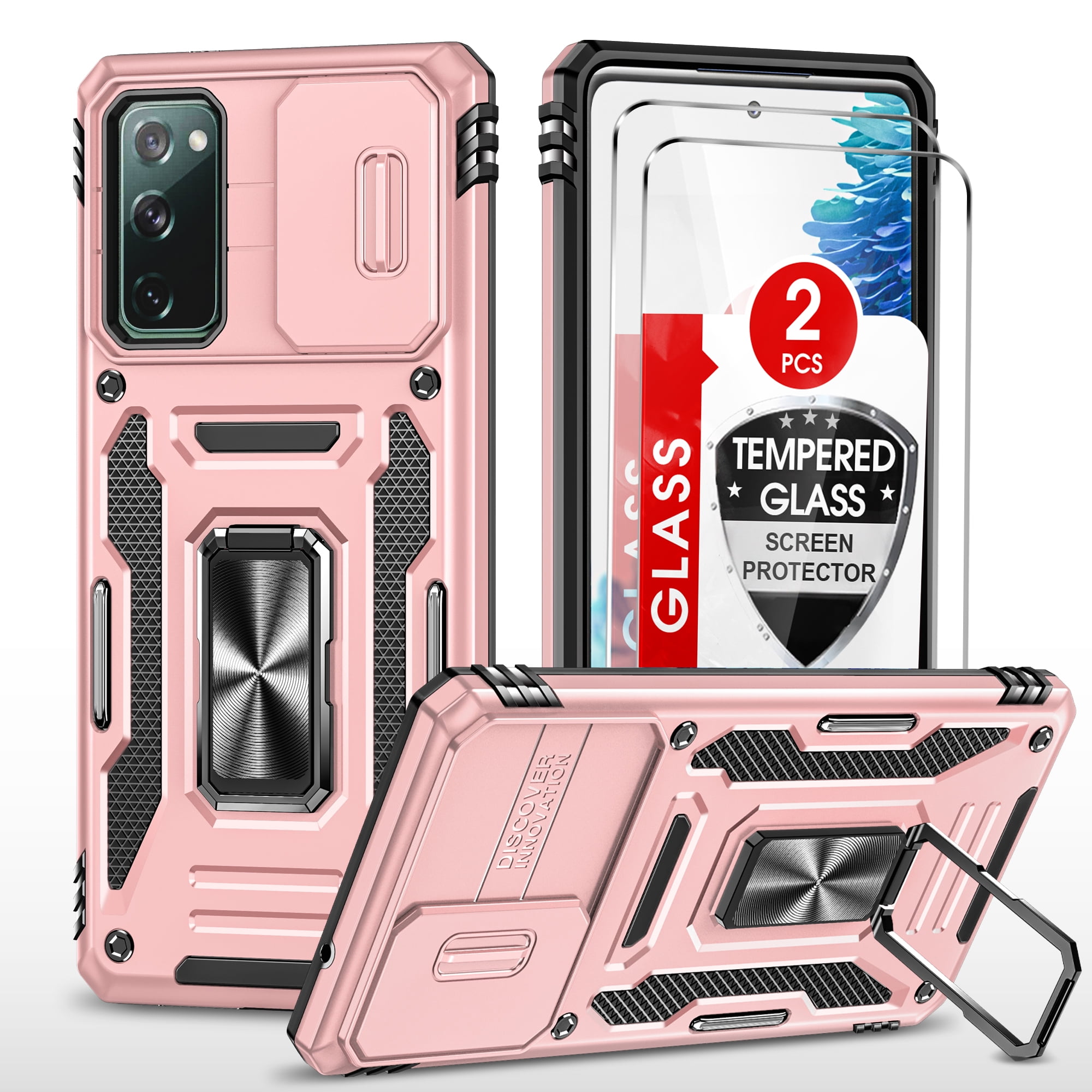 Leyi Samsung Galaxy S20 FE 5G Case, Slide Camera Cover, Kickstand, Shockproof Protection, Rose ...