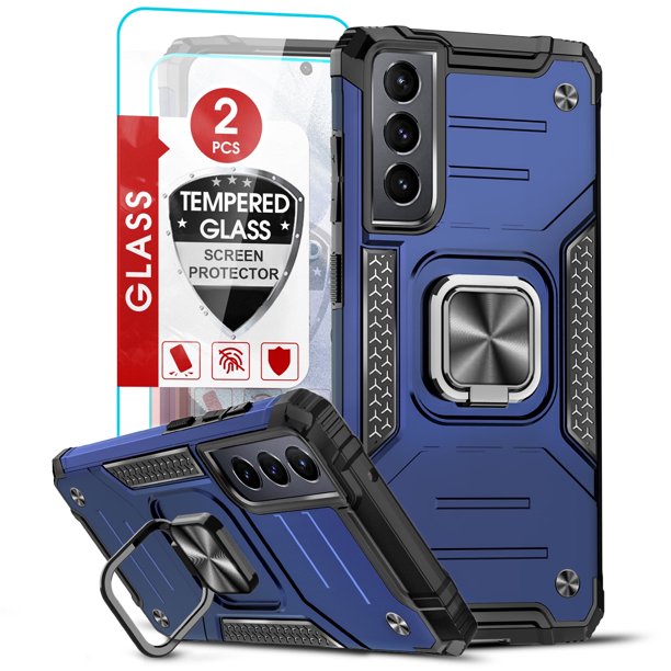 LeYi Samsung S21 FE Case, Galaxy S21 FE 5G Case with 2 x Glass Screen Protector, Enhanced Metal ...