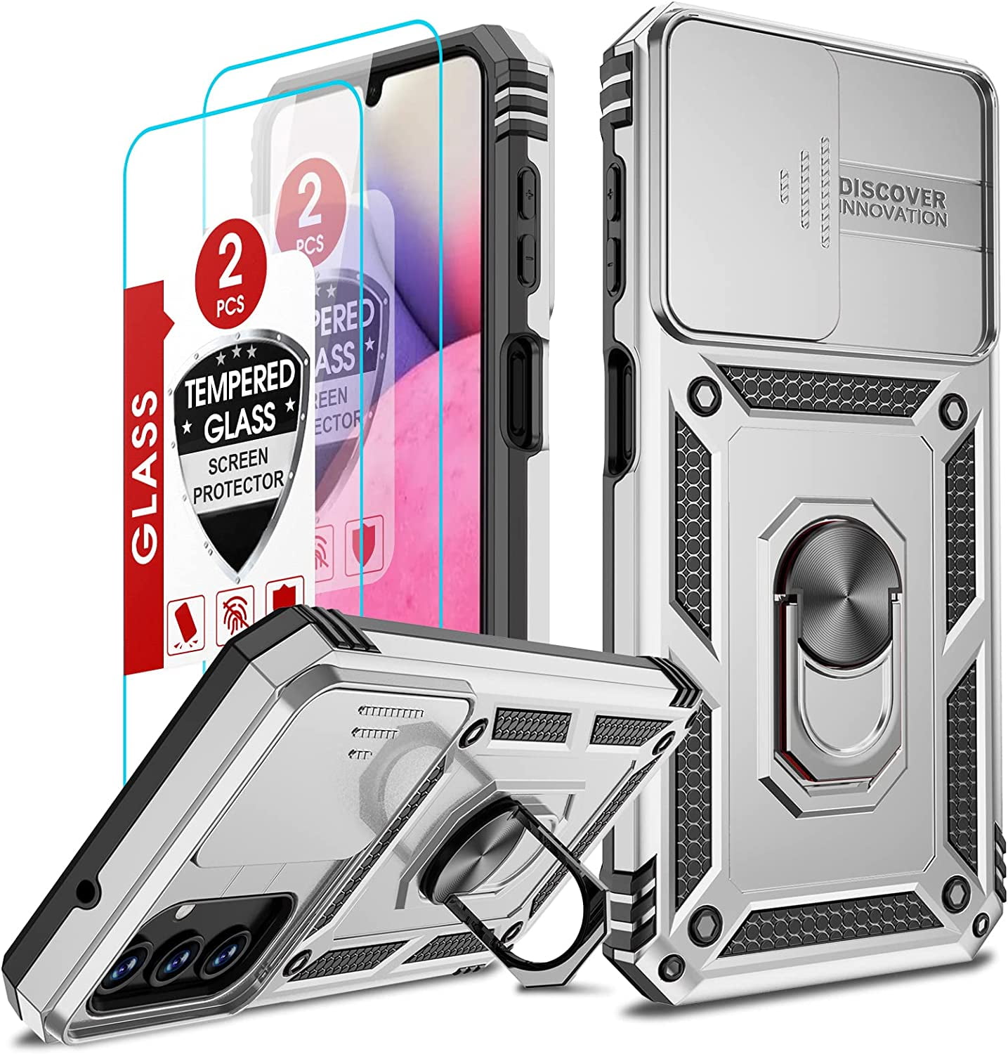 LeYi for Samsung Galaxy A14 5G Phone Case, with Tempered Glass Screen Protector, Shockproof ...