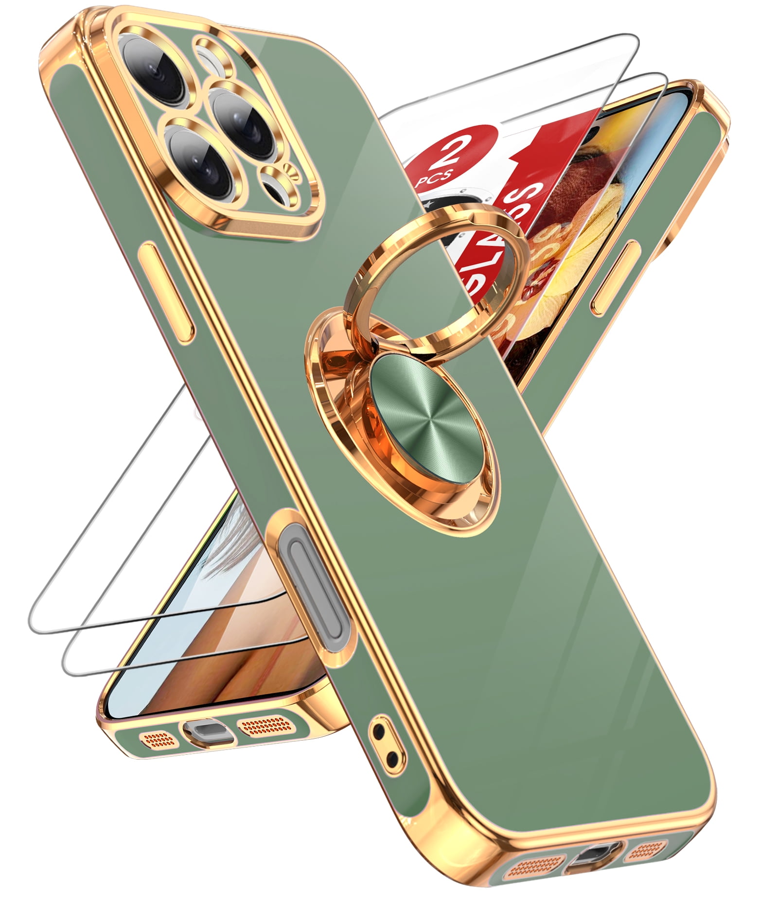 LeYi for iPhone 16 Pro Case: 2 Pack Tempered Glass Screen Protectors and 360° Rotatable Ring ...