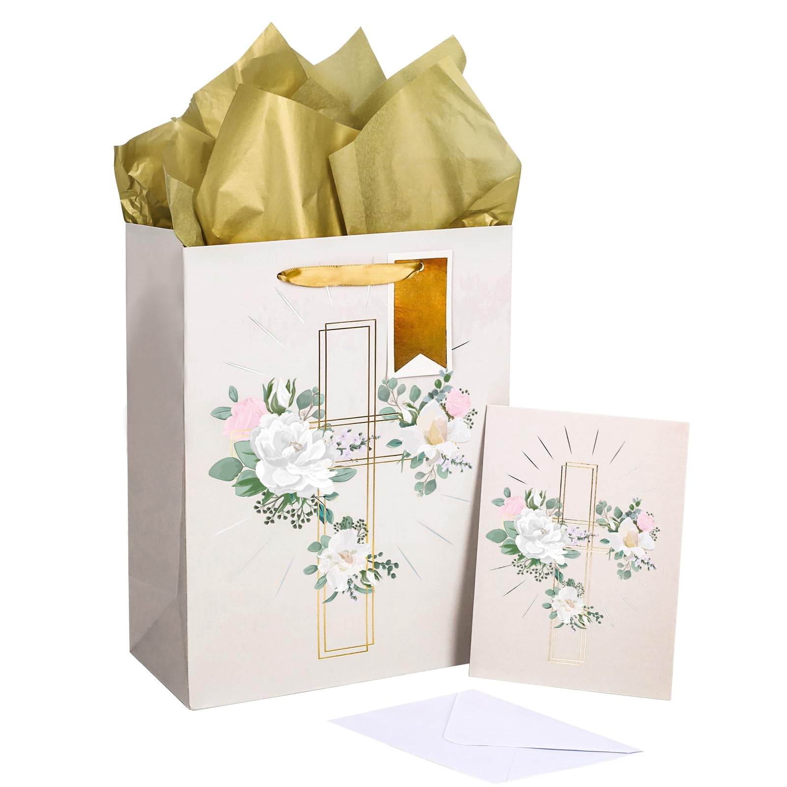LeZakaa 13" Cross Gift TSF6 Bag with Flower Design, Christian Gift Bag ...