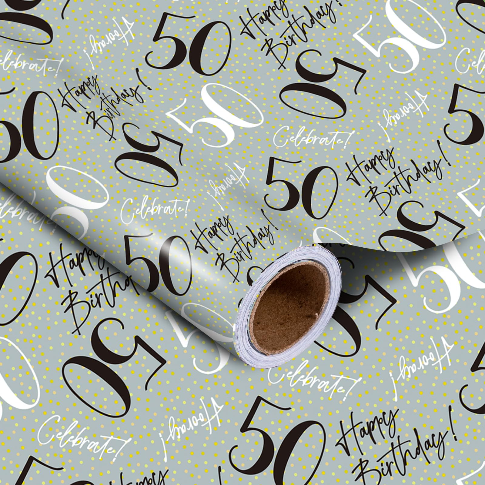 LeZakaa 50th Birthday Wrapping RRF12 Paper Roll - ‘50 Happy Birthday ...