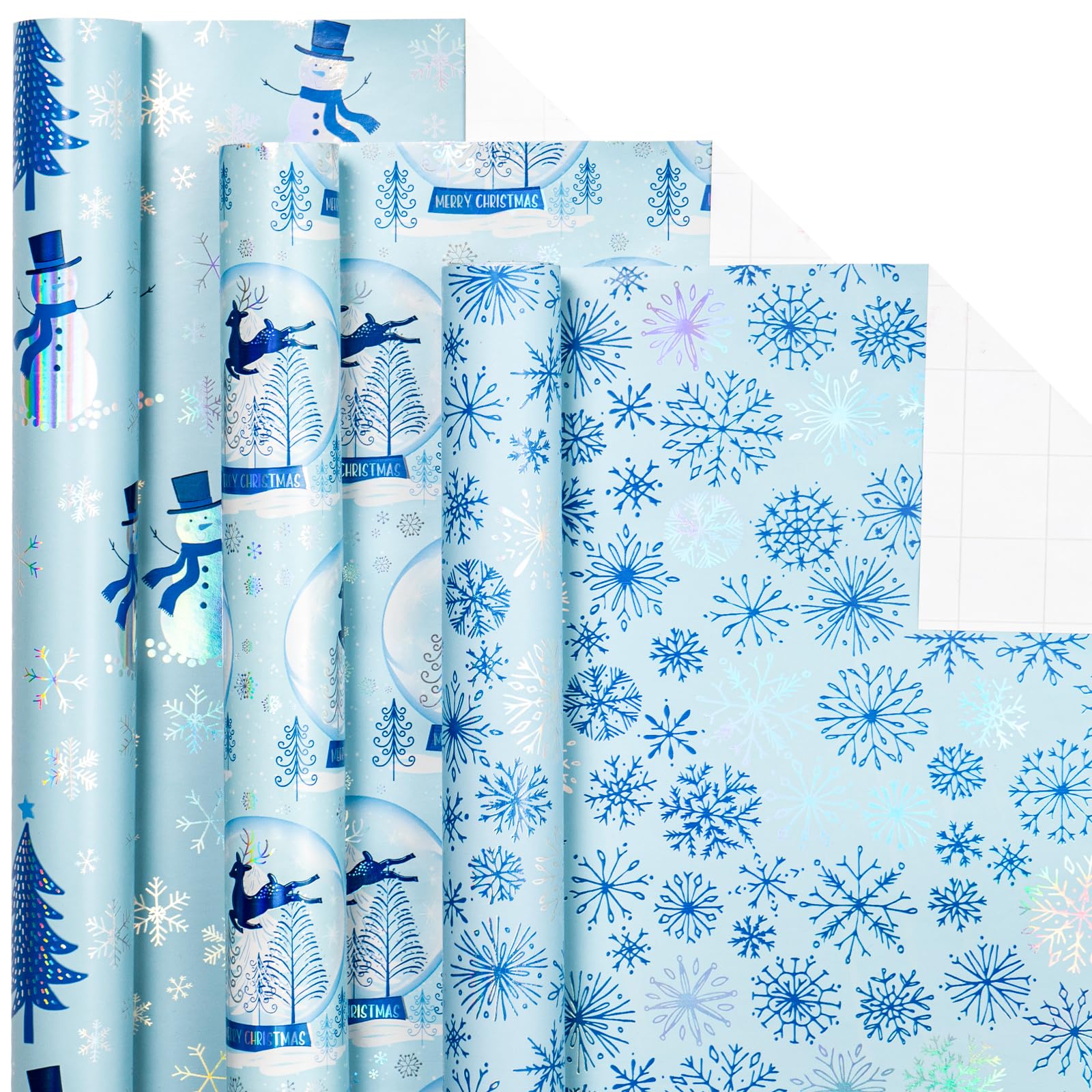 LeZakaa Blue Christmas Wrapping Paper - Mini Roll with Metallic Foil ...