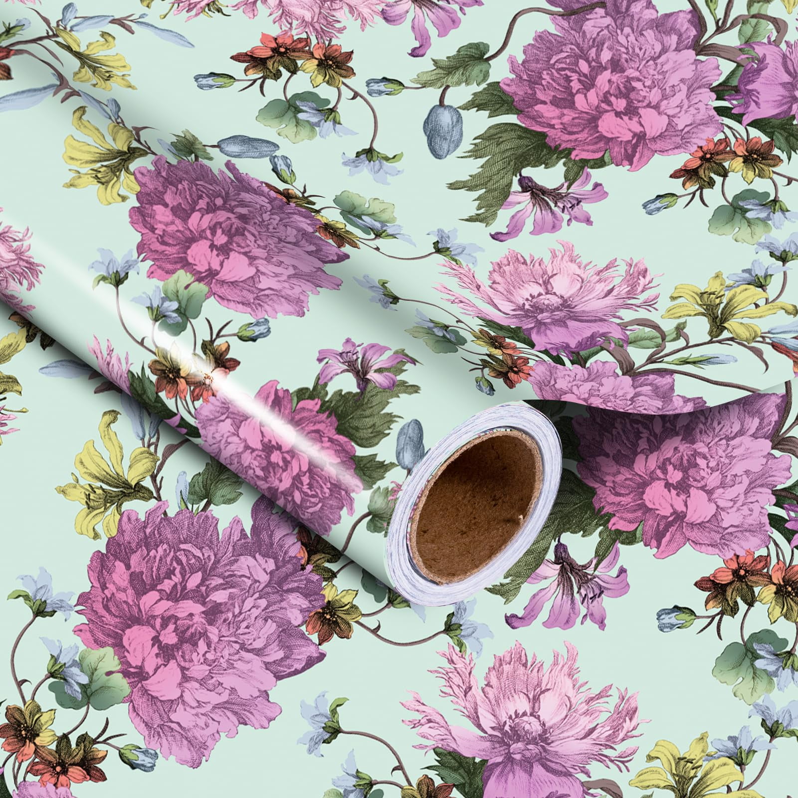 LeZakaa Floral Wrapping Paper TSF6 Roll - Peony Design in Green for ...