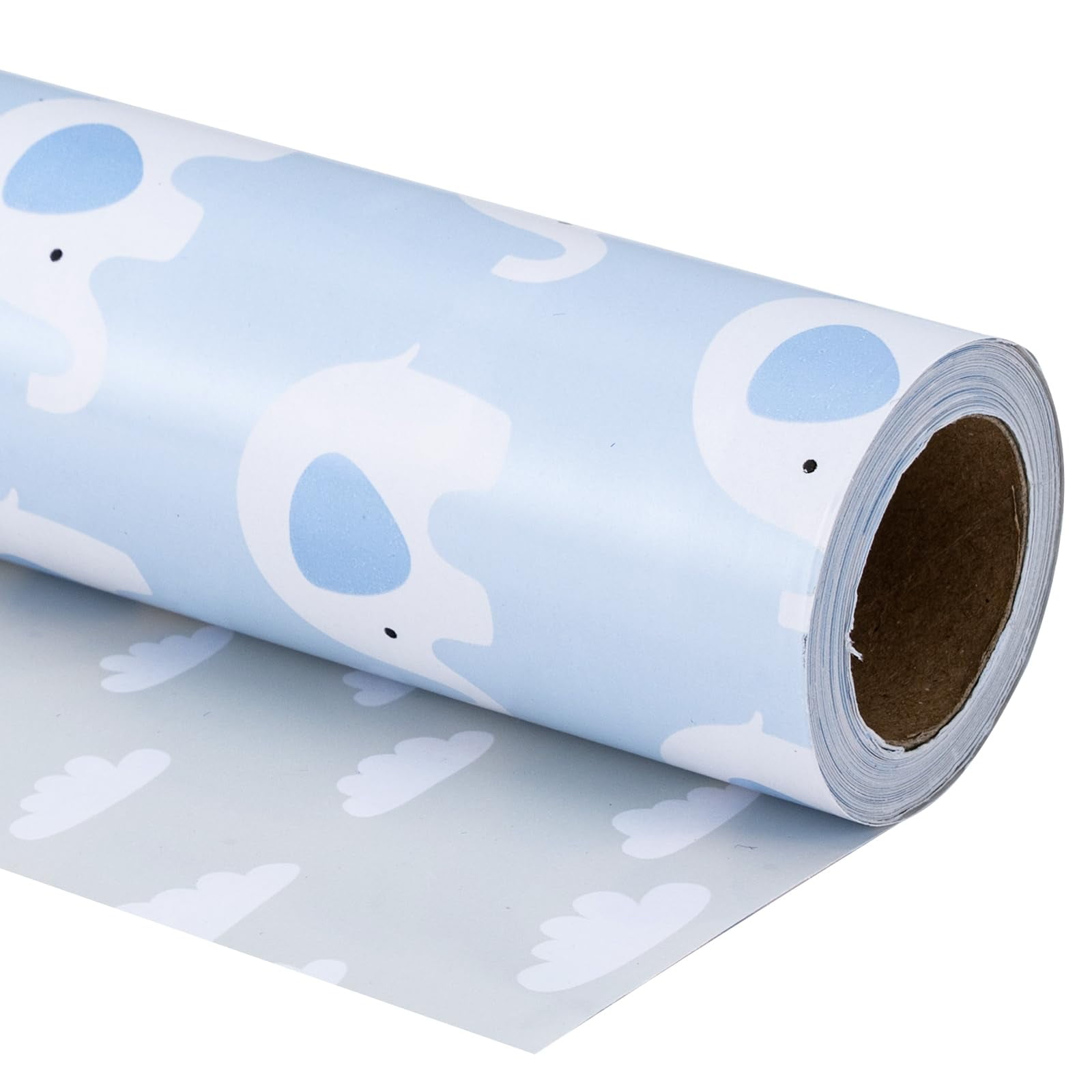LeZakaa Reversible Baby Shower Wrapping Paper - Elephant in Blue ...