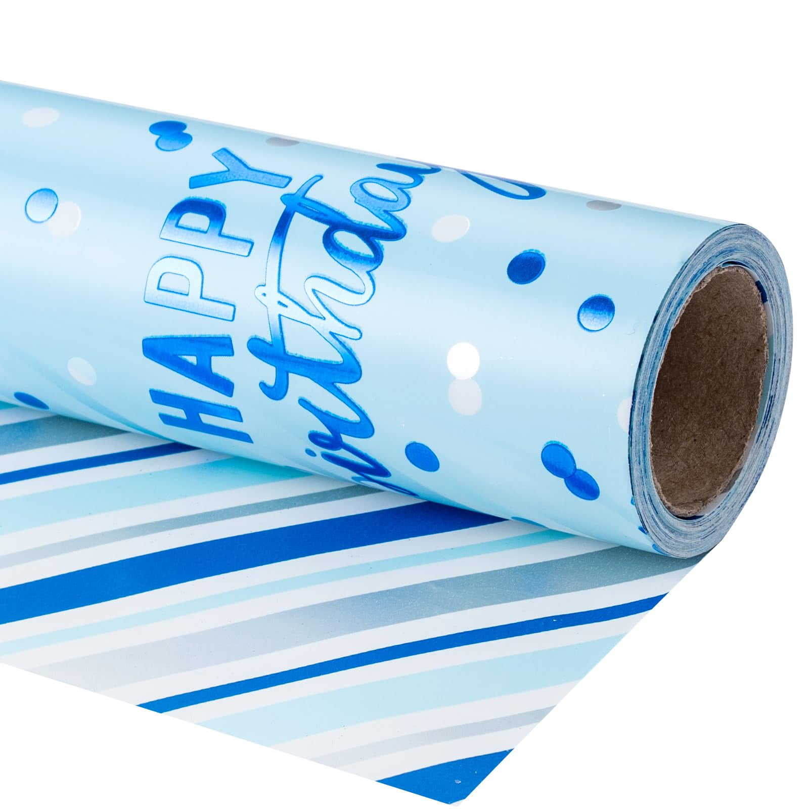LeZakaa Reversible Blue Birthday BDF32 Wrapping Paper Roll for Boys Men ...
