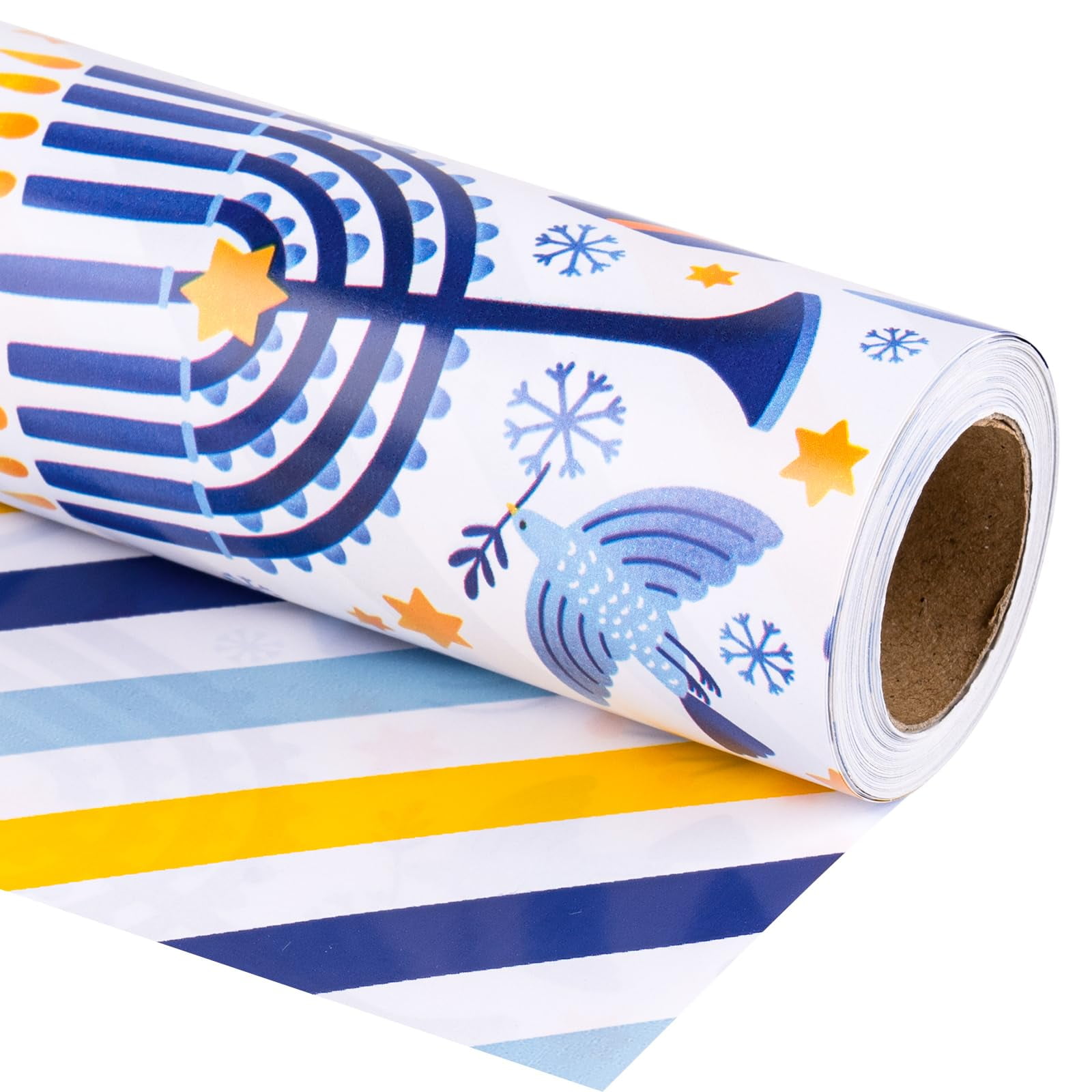 LeZakaa Reversible Hanukkah Wrapping Paper Roll - Menorah, Dreidel ...