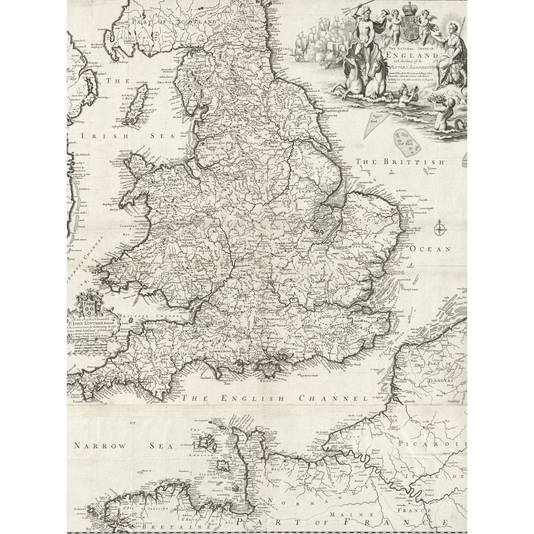 Lea 1690 Map Natural Shape England Rivers Seaports Extra Large XL Wall ...