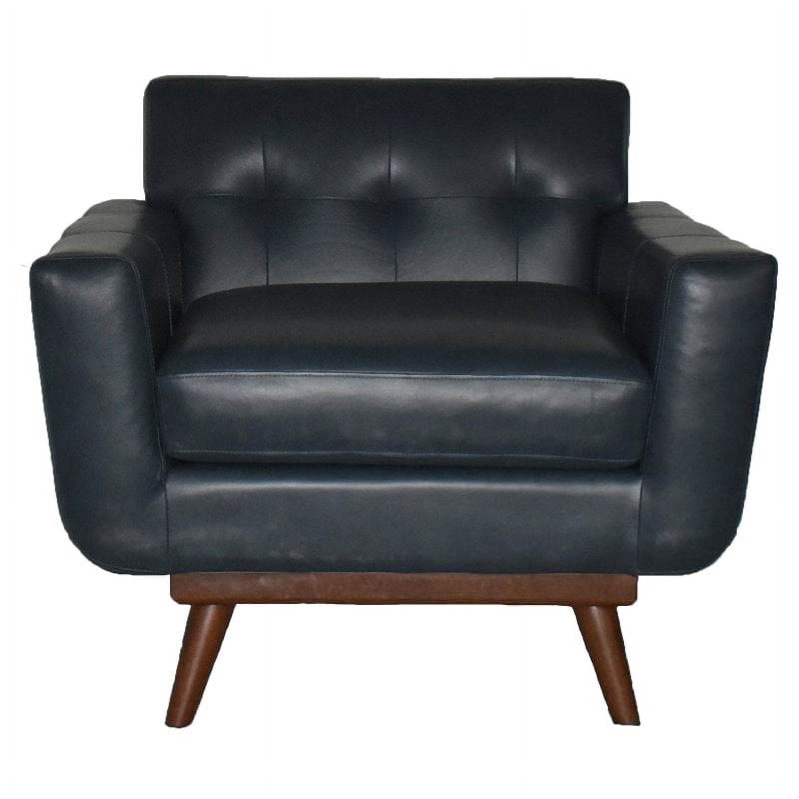 Lea Unlimited Alayna Mid-Century Leather & Wood Chair in Navy Blue ...