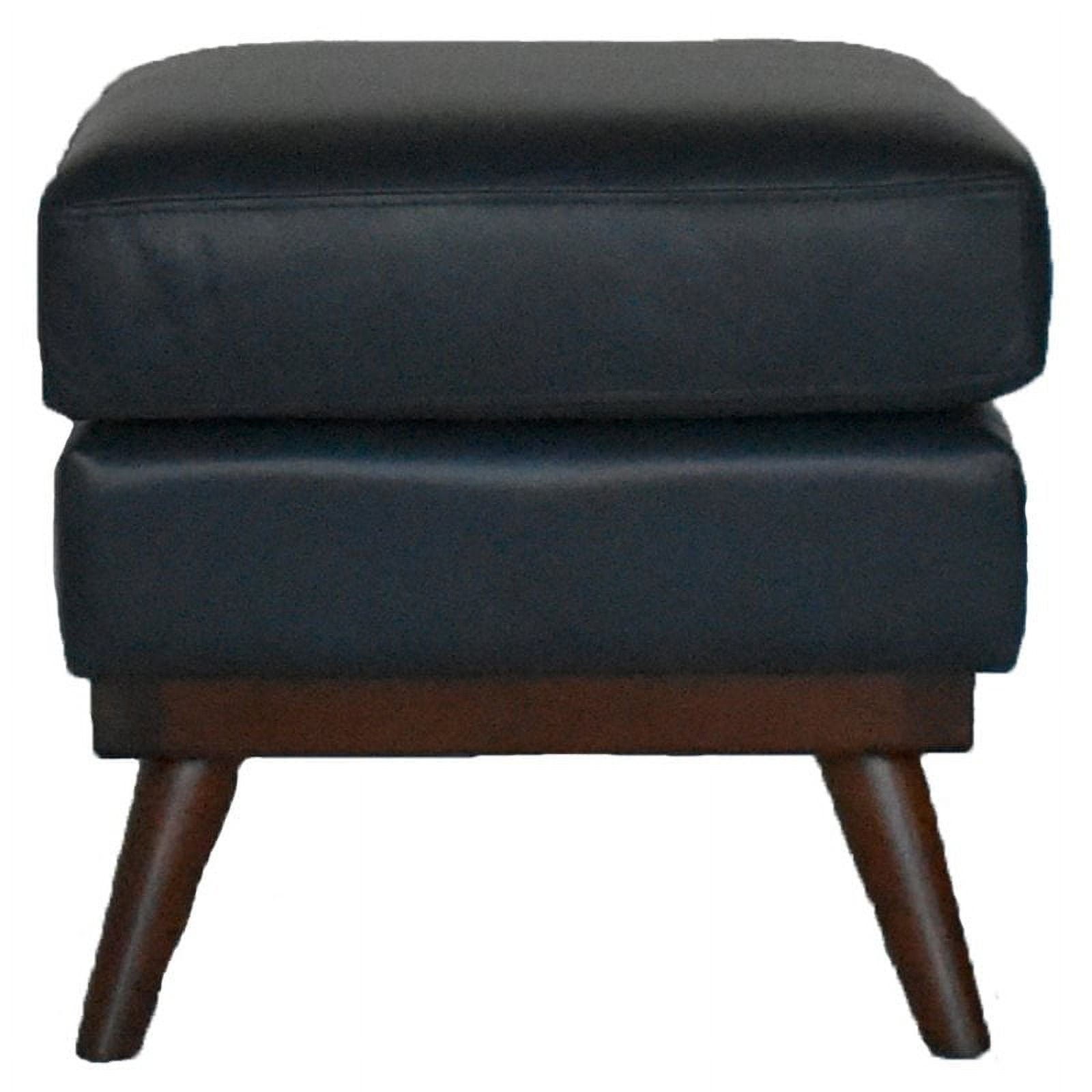 Lea Unlimited Alayna Mid-Century Leather & Wood Ottoman in Navy Blue ...