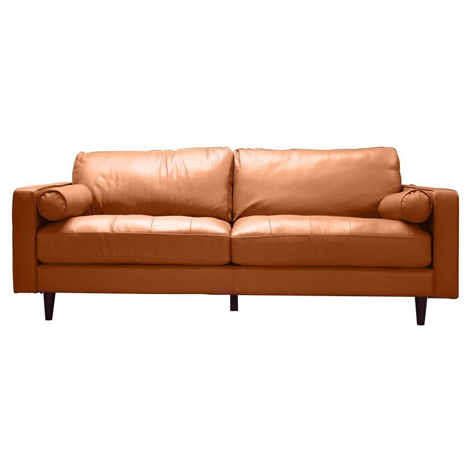Lea Unlimited Amara Traditional Leather & Wood Sofa in Cognac Brown ...