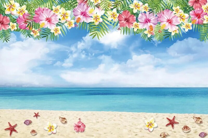 Leacco Tropical Beach Christmas Photo Backdrop Seaside Palm Tree ...
