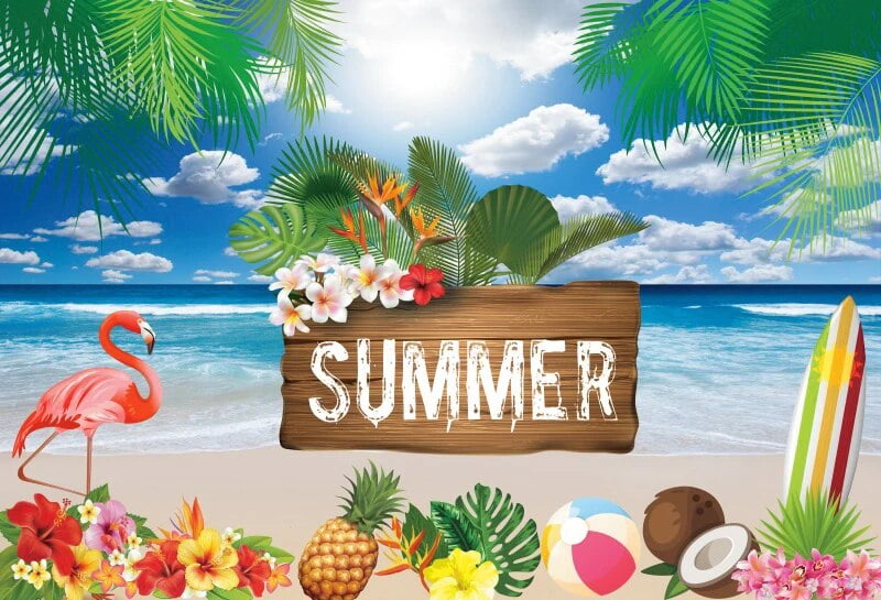 Leacco Tropical Beach Christmas Photo Backdrop Seaside Palm Tree ...