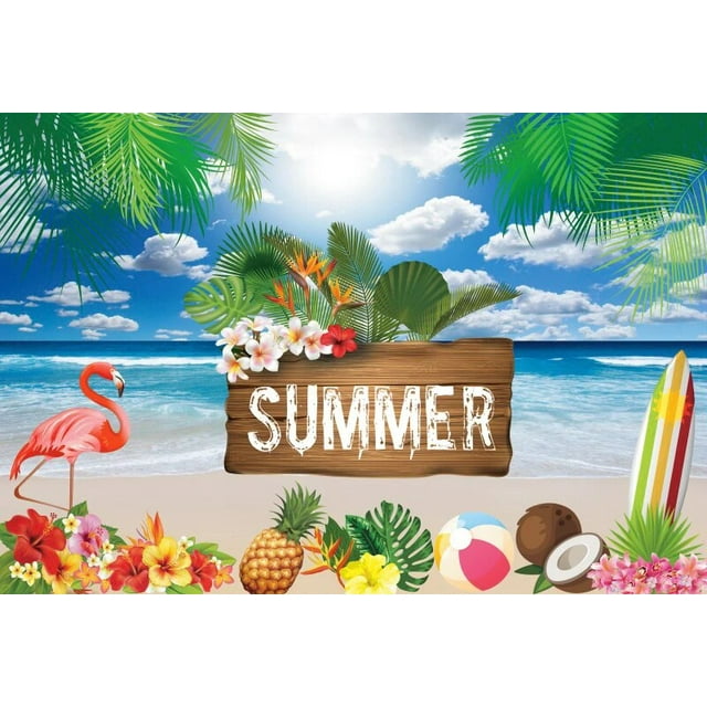 Leacco Tropical Beach Christmas Photo Backdrop Seaside Palm Tree ...