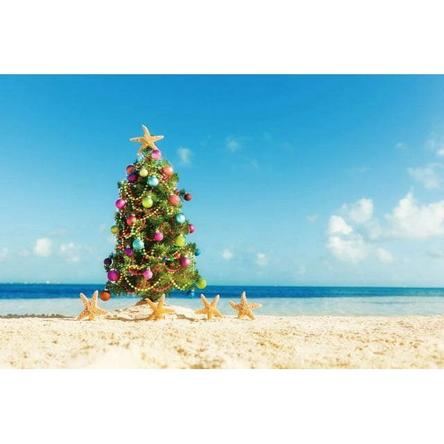 Leacco Tropical Beach Christmas Photo Backdrop Seaside Palm Tree ...