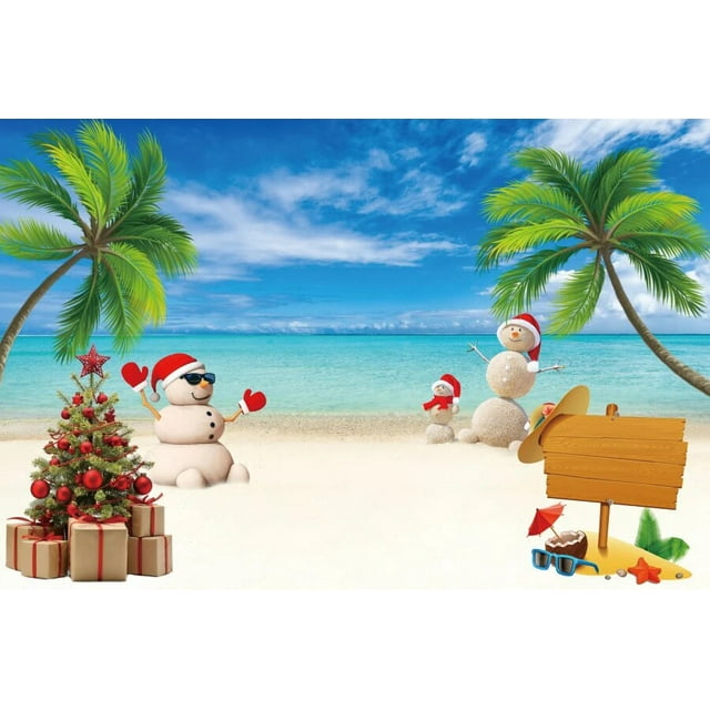 Leacco Tropical Beach Christmas Photo Backdrop Seaside Palm Tree ...