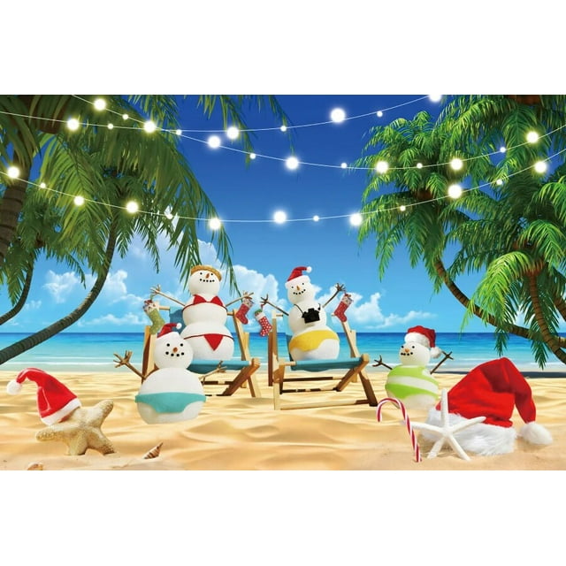 Leacco Tropical Beach Christmas Photo Backdrop Seaside Palm Tree ...