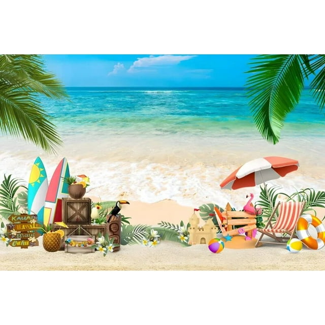 Leacco Tropical Beach Christmas Photo Backdrop Seaside Palm Tree ...