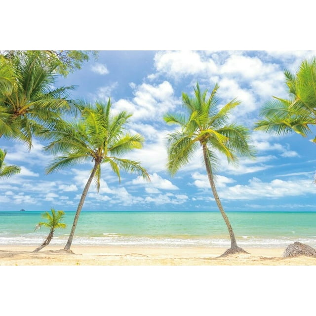 Leacco Tropical Beach Christmas Photo Backdrop Seaside Palm Tree ...