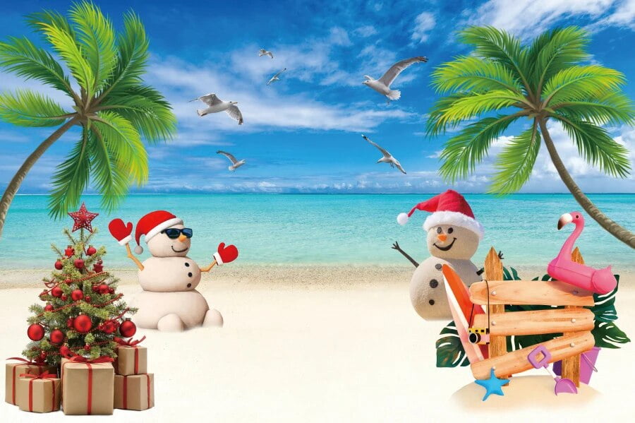 Leacco Tropical Beach Christmas Photo Backdrop Seaside Palm Tree ...