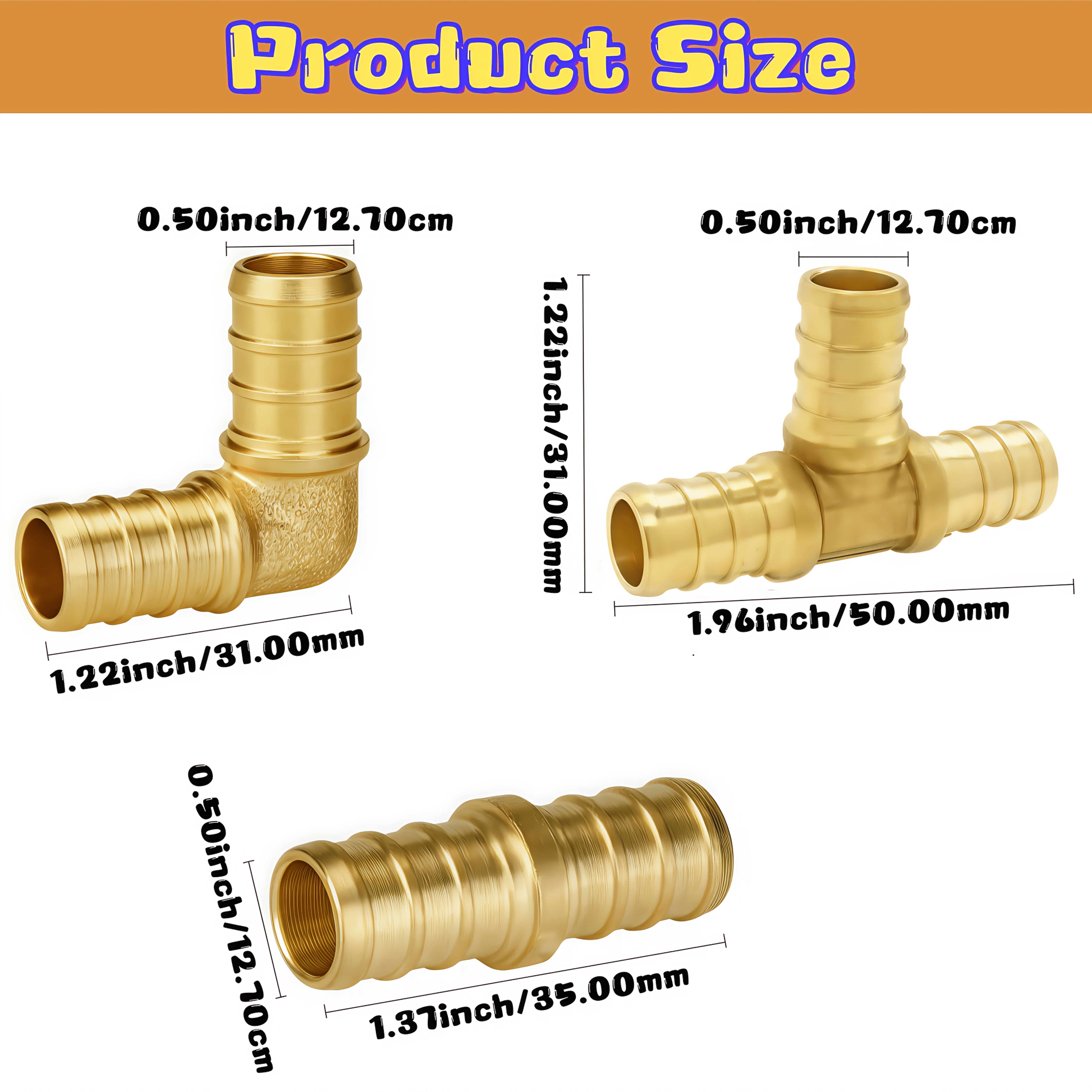 Lead-Free Brass PEX Coupling 50pcs - 1/2 Inch Barb Crimp Pipe Fittings ...