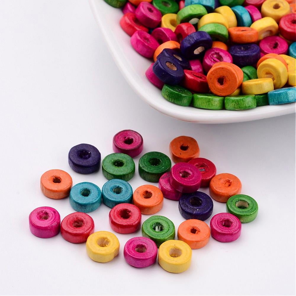 Lead Free Flat Round Natural Wood Beads Dyed 8x3mm hole: about 2mm DIY ...