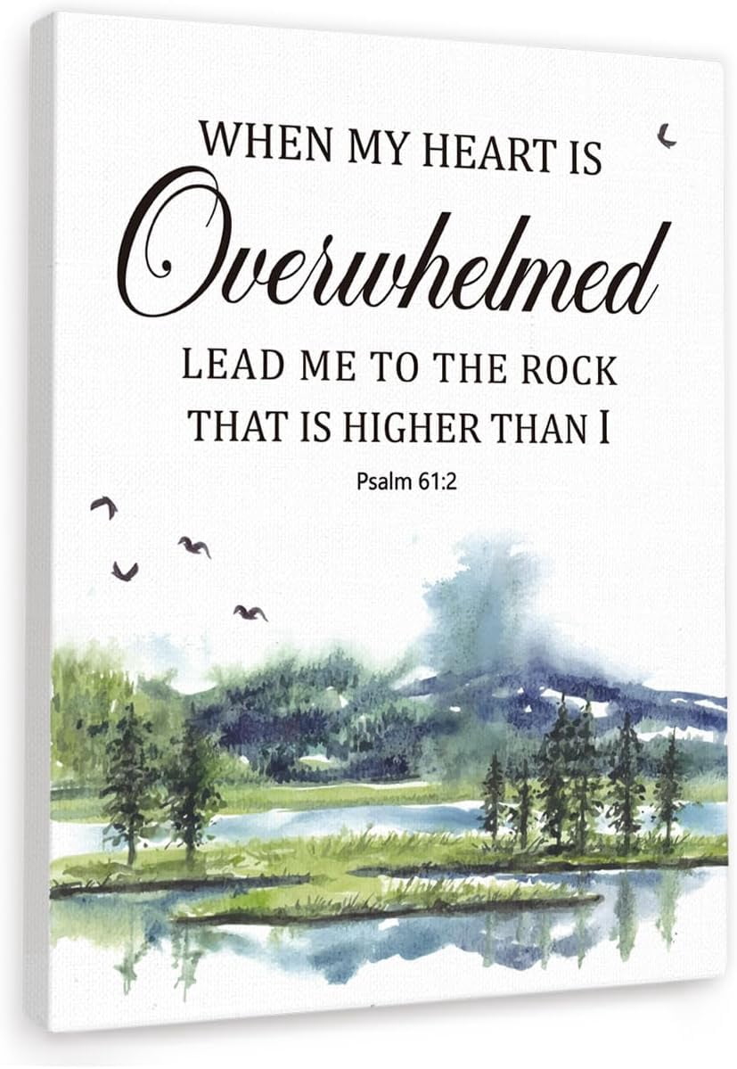 Lead Me To The Rock Inspirational Bible Verse Canvas Wall Art,Psalm 61: ...