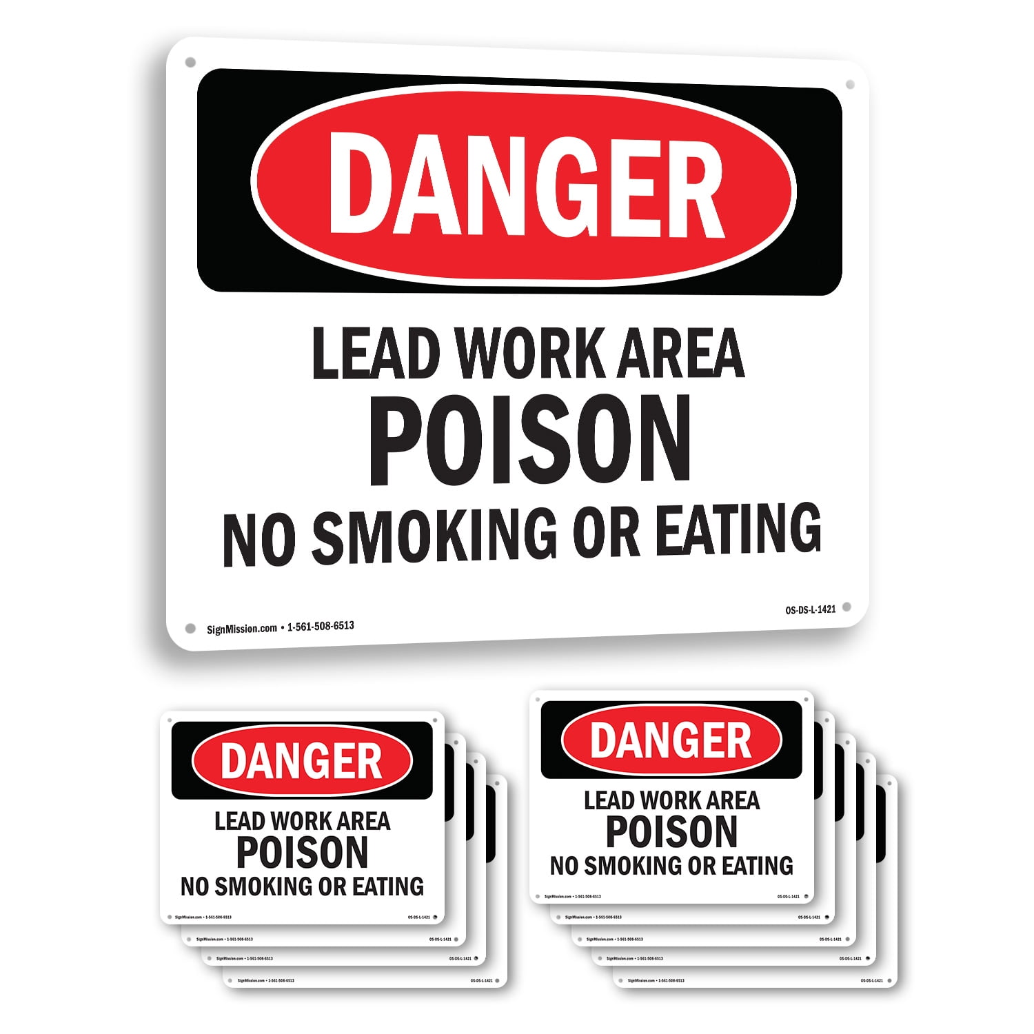 Lead Work Area Poison No Smoking Or Eating OSHA Danger Rigid Plastic ...