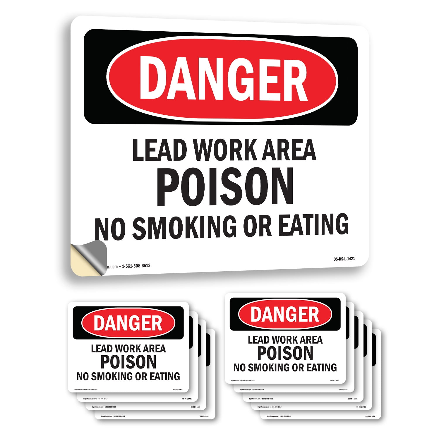 Lead Work Area Poison No Smoking Or Eating OSHA Danger Vinyl Decal ...